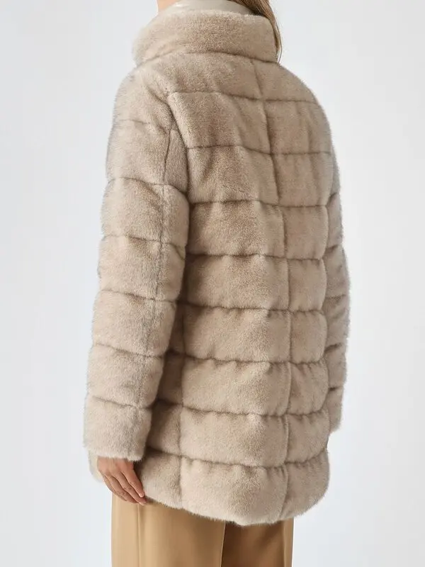 Herno Long Faux-fur Jacket With Funnel Neck And Drawstring