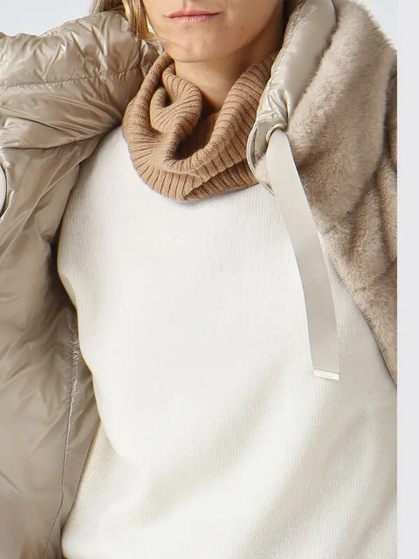 Herno Long Faux-fur Jacket With Funnel Neck And Drawstring