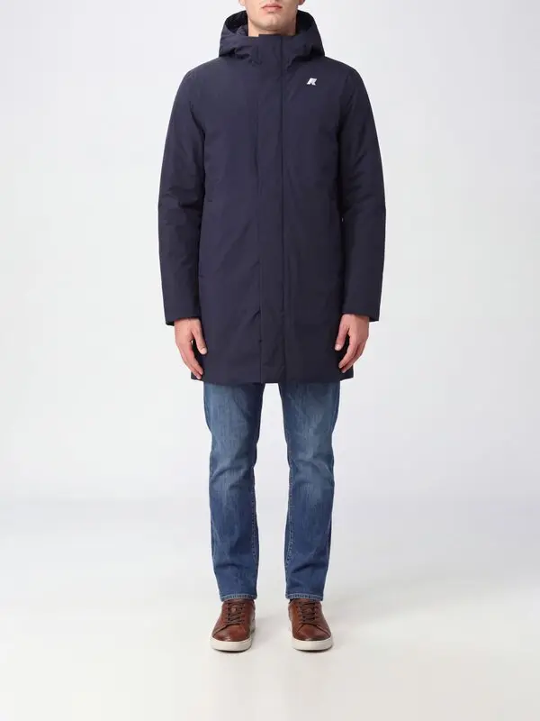 K-WAY Knee-length Technical Fabric Parka With Padded Hood - Blue