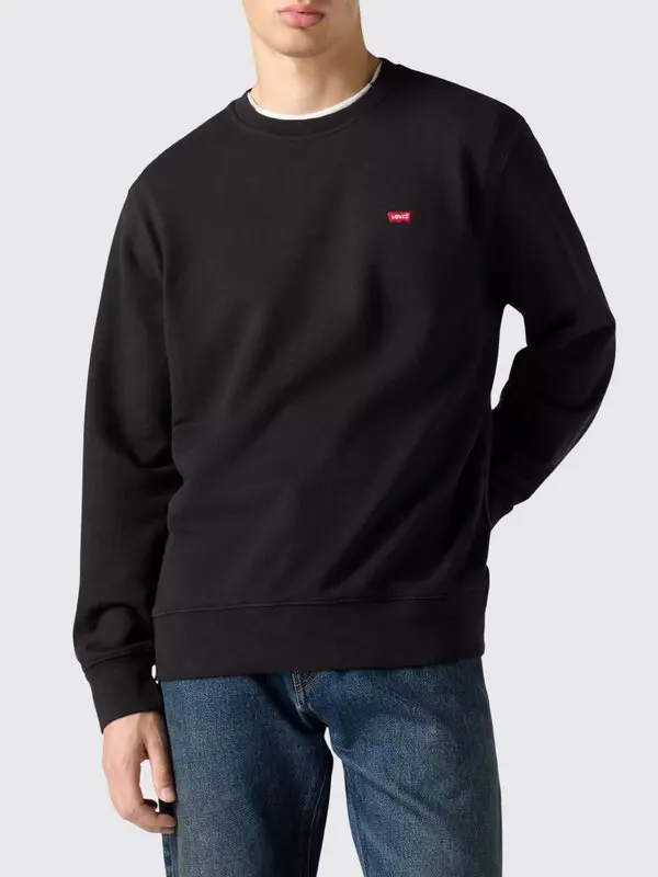 LEVI'S Pure Cotton Crewneck Sweatshirt With Dropped Shoulders And Tonal Logo - Black