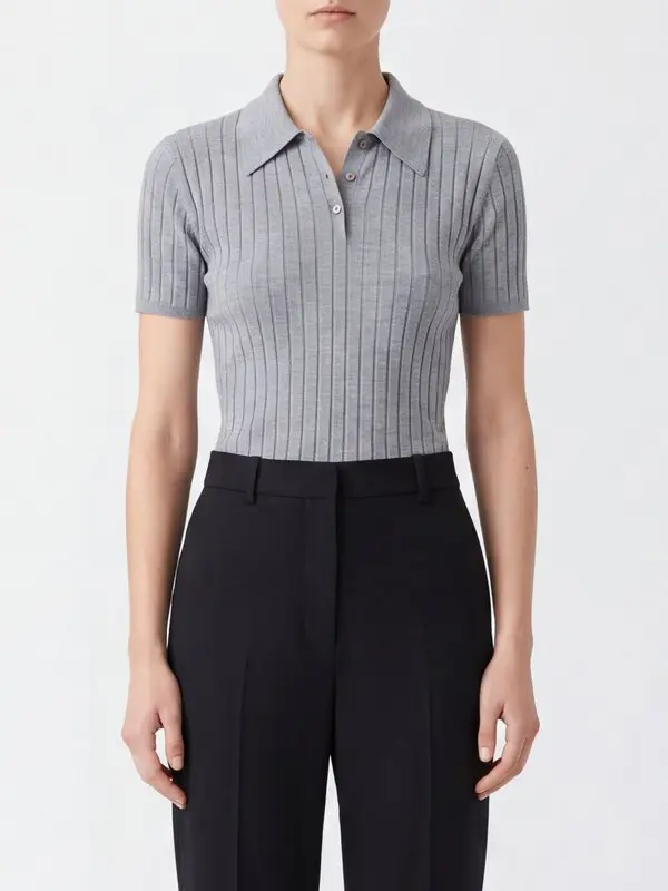 TOTEME Slim Fit Ribbed Cashmere And Silk Knit Polo Shirt - Grey