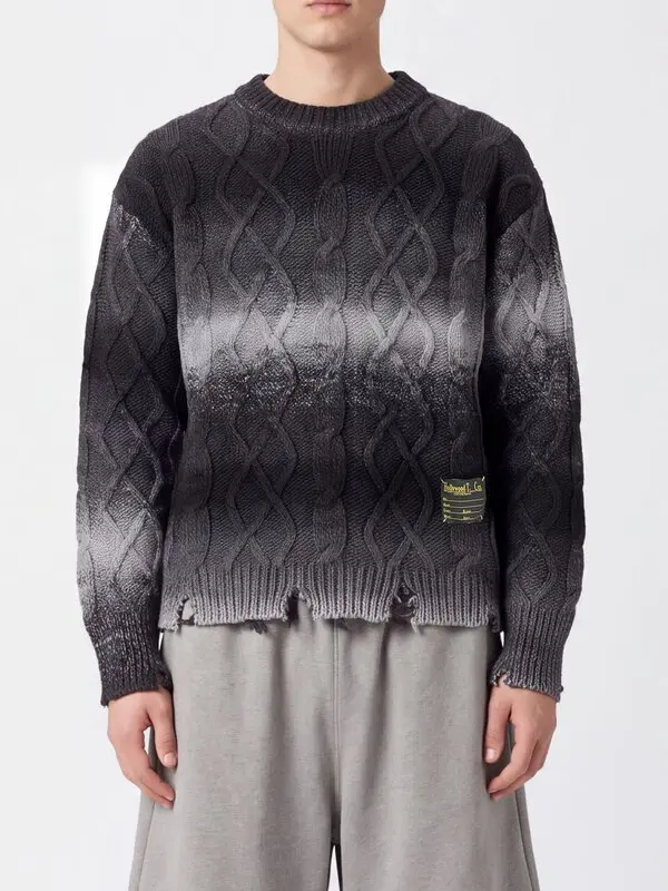 HTC LOS ANGELES Abstract Pattern Wool Blend Crewneck Jumper With Logo - Grey