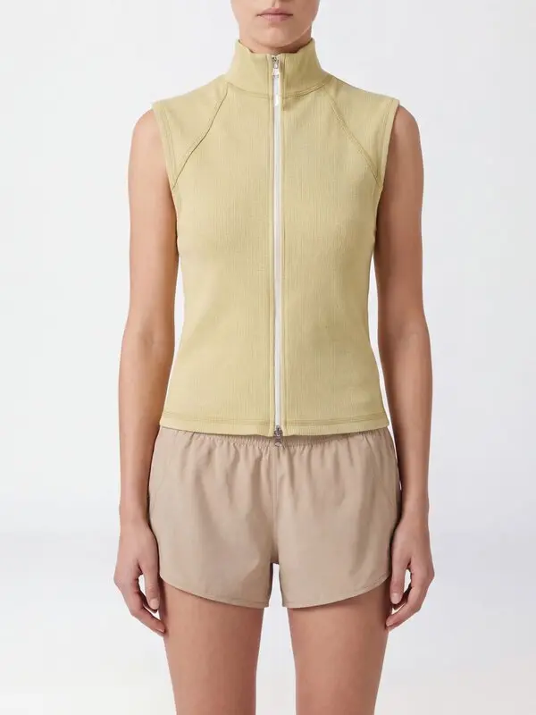 ALYSI X Wokstore Slim Fit Ribbed Cotton Top With High Neck And Zip - Green