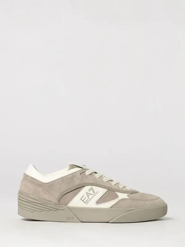 EA7 Low Top Suede Leather Trainers With Padded Ankle And Printed Logo