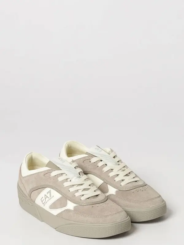 EA7 Low Top Suede Leather Trainers With Padded Ankle And Printed Logo