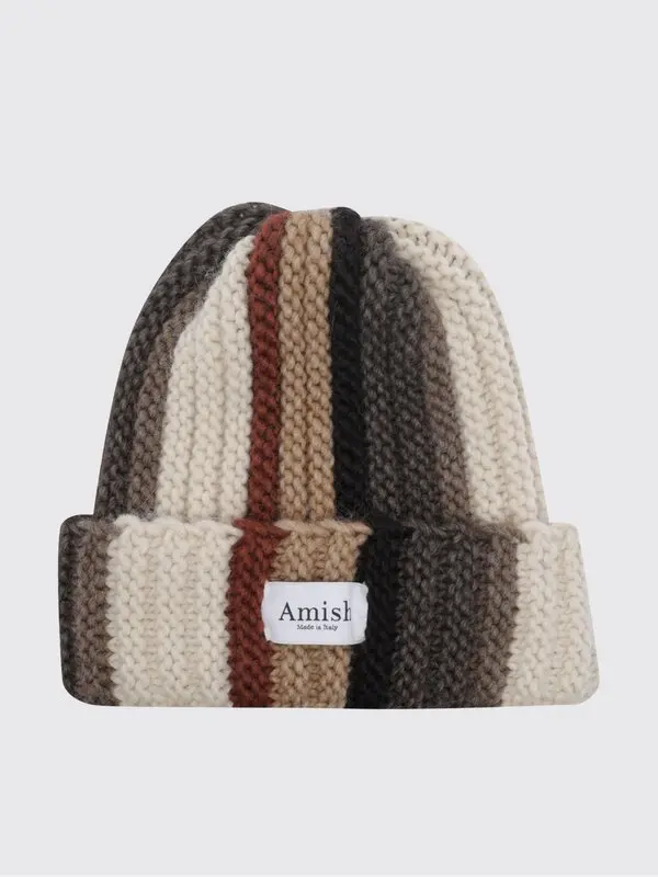 AMISH SUPPLIES Multicoloured Striped Cuffed Beanie In Wool And Alpaca Blend - Brown