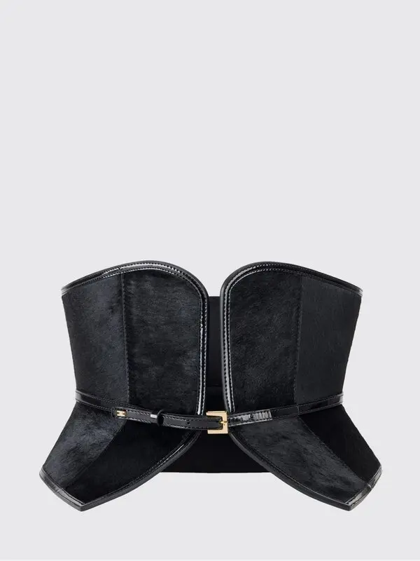 Elisabetta Franchi Adjustable Leather And Pony Hair Corset Belt - Black