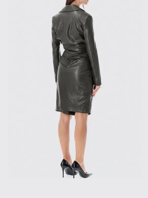 DIESEL® Cropped Double-breasted Draped Faux Leather Blazer