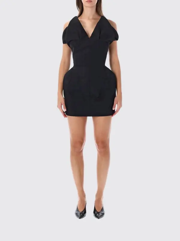 Magda Butrym Asymmetric Flower-appliqué Mini Dress In Silk And Cotton - Black