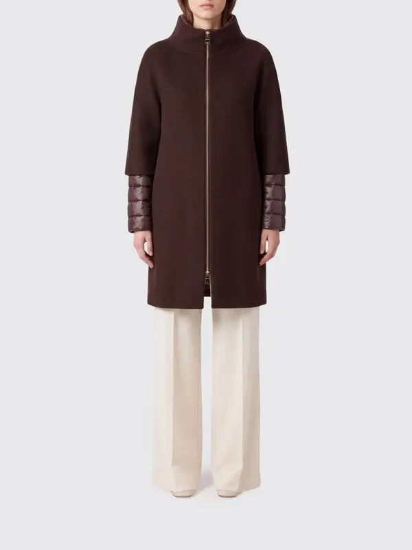 Herno Knee-length Virgin Wool Coat With Funnel Neck - Brown