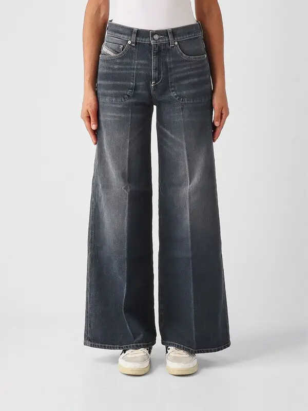 DIESEL® D-akemi High-waisted Wide-leg Jeans In Stretch Cotton Denim