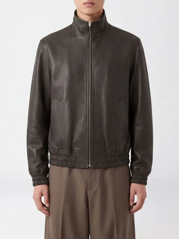 Valentino Garavani Lambskin Leather Bomber Jacket With High Collar - Black