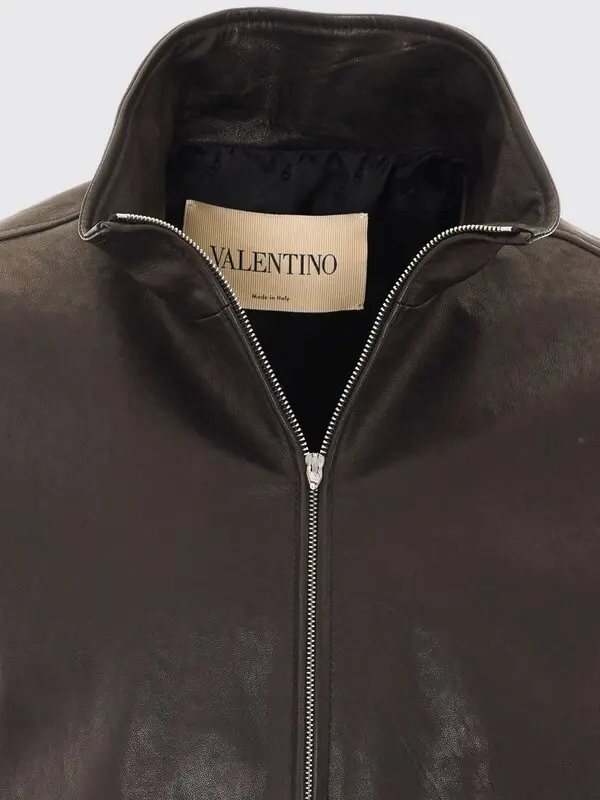 Valentino Garavani Lambskin Leather Bomber Jacket With High Collar