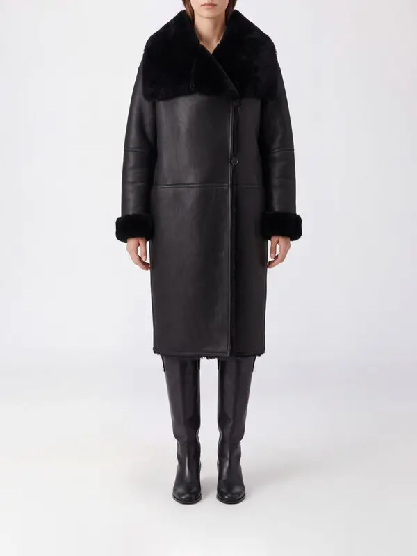 TOTEME Double-breasted Long Lamb Shearling Coat With Sailor Collar