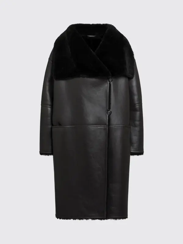 TOTEME Double-breasted Long Lamb Shearling Coat With Sailor Collar