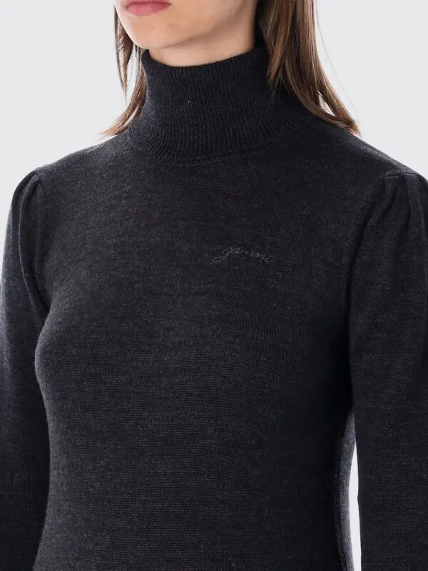 GANNI Slim Fit Merino Wool High Neck Top With Lace Inserts - Black