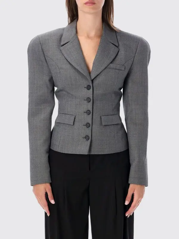 Magda Butrym Cropped Wool Blazer With Oversized Shoulders And Peak Lapels
