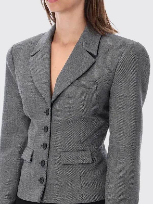 Magda Butrym Cropped Wool Blazer With Oversized Shoulders And Peak Lapels