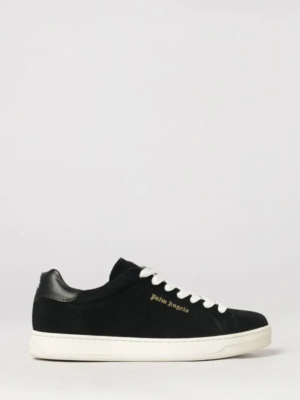Palm Angels Low-top Leather And Suede Sneakers With Printed Logo - Black