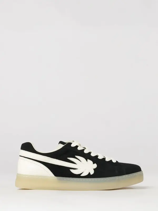 Palm Angels Bi Low-top Leather Sneakers With Printed Logo - Black
