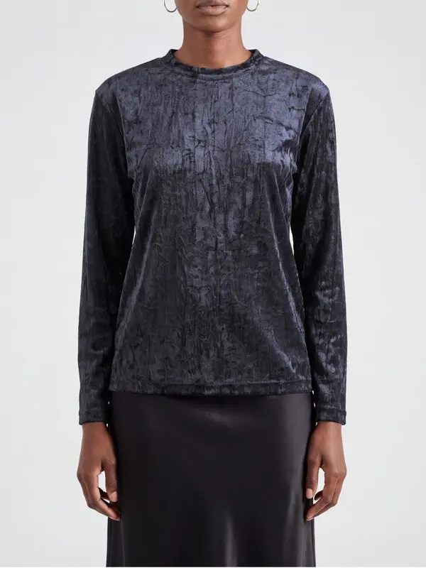 Comme Des Garçons Long-sleeved Velvet Crewneck T-shirt - Black