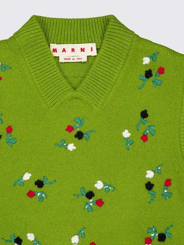 Marni Floral Virgin Wool And Cashmere Vest With V-neck