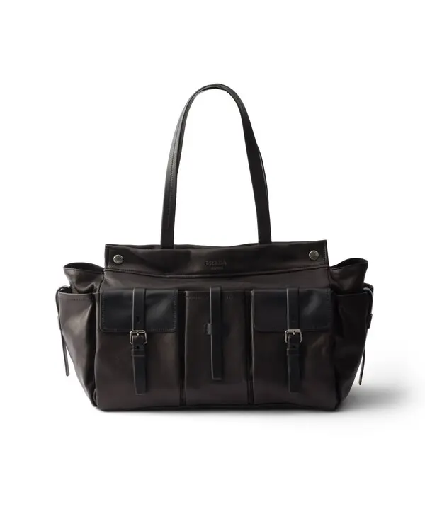 Prada Route Leather Tote Bag - Black