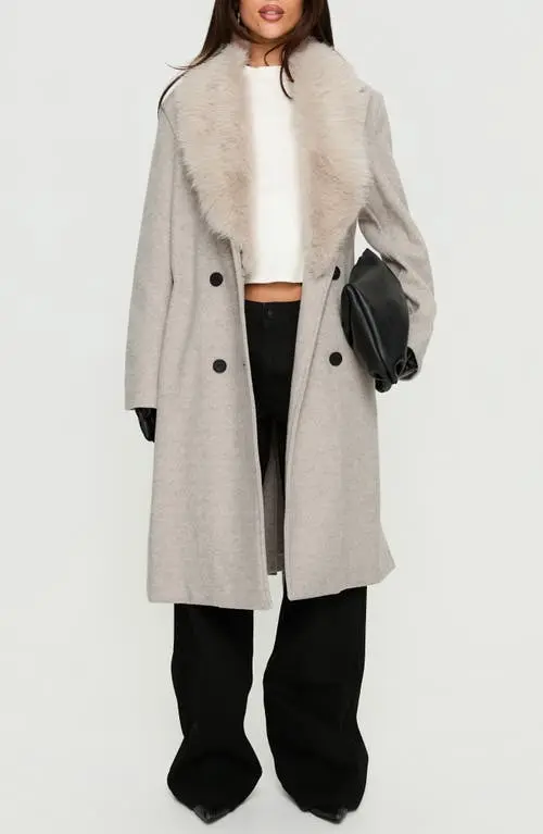 Princess Polly Hallyn Faux Fur Collar Belted Coat