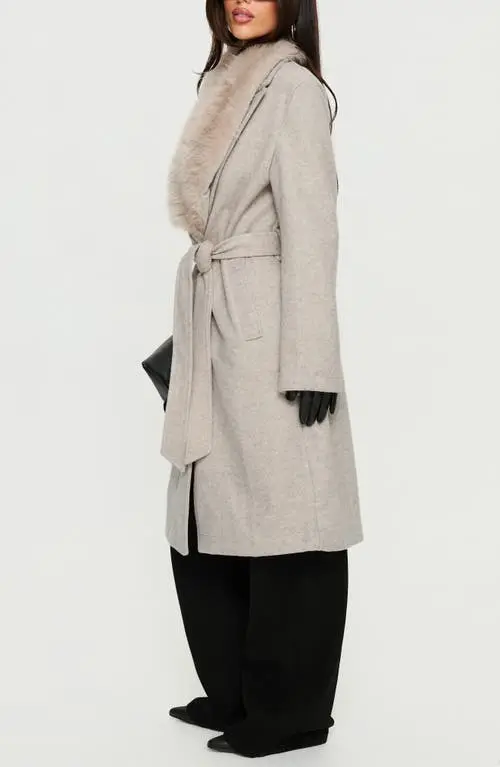 Princess Polly Hallyn Faux Fur Collar Belted Coat