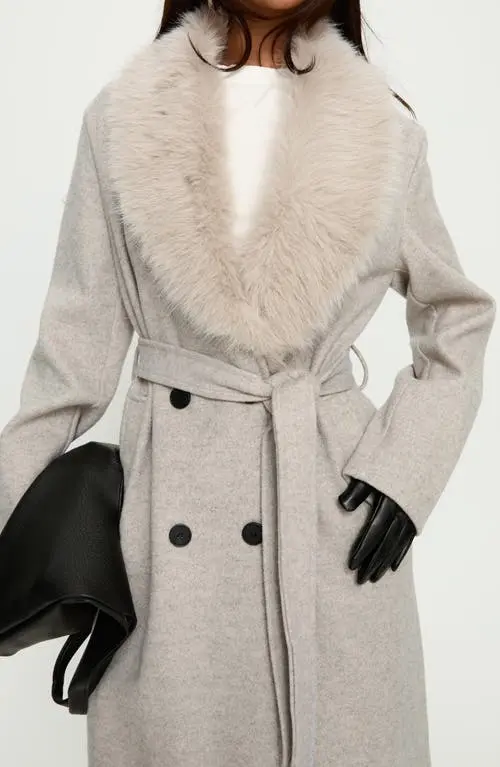 Princess Polly Hallyn Faux Fur Collar Belted Coat