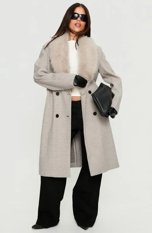 Princess Polly Hallyn Faux Fur Collar Belted Coat