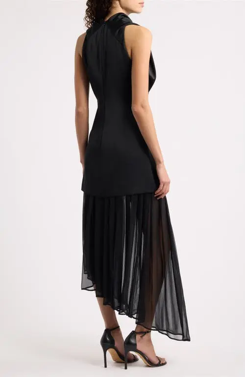 BOSS Draped High Neck Asymmetric Satin & Chiffon Dress