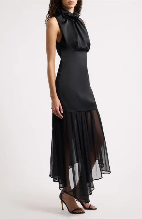BOSS Draped High Neck Asymmetric Satin & Chiffon Dress