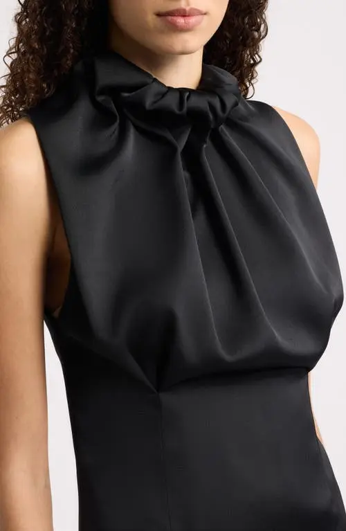 BOSS Draped High Neck Asymmetric Satin & Chiffon Dress