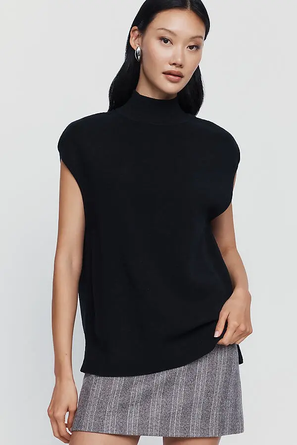Maeve Mock Neck Cap Sleeve Sweater - Black