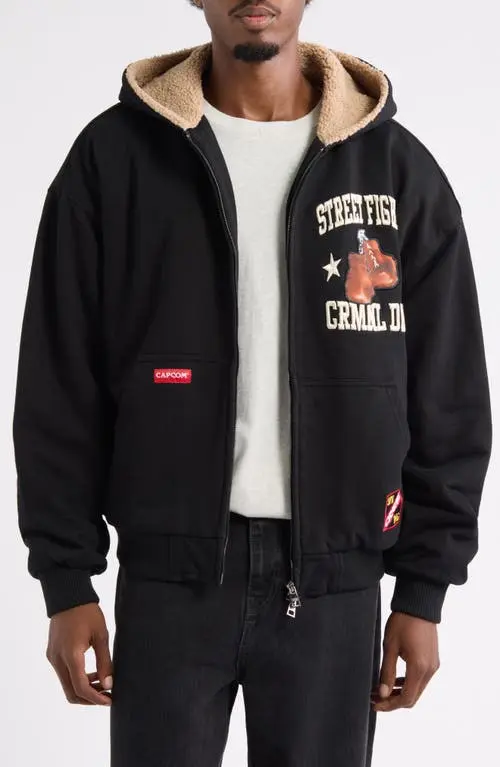 CRIMINAL DAMAGE X Street Fighter Ii Balrog Faux Shearling Lined Hoodie - Black