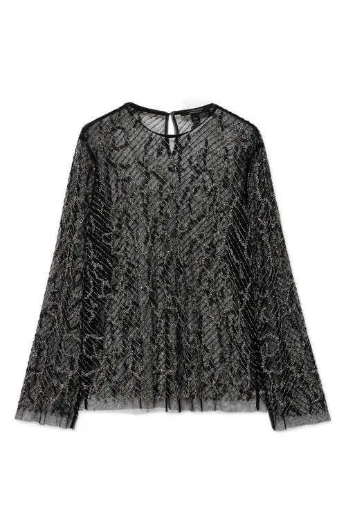 ALLSAINTS Minty Embroidered Mesh Top - Black