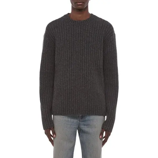 Helmut Lang Rustic Wool Ribbed Sweater - Graphite