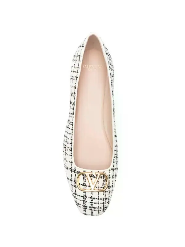 Valentino Garavani Vlogo Signature Tweed Ballet Flats - White