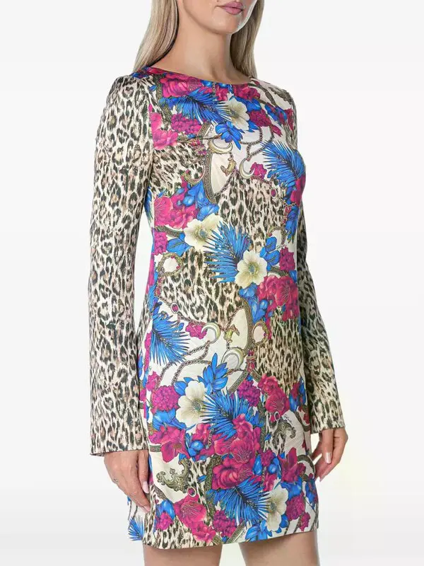 Just Cavalli Leopard-print Floral-print Mini Dress
