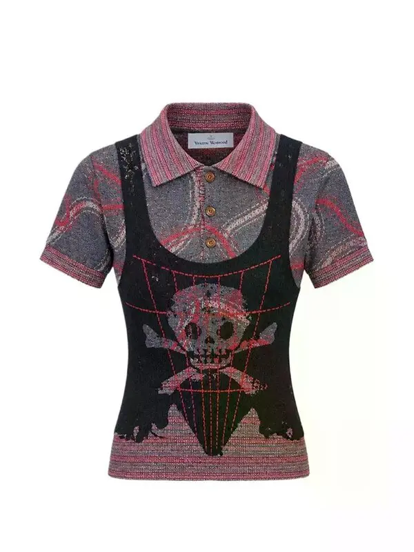 VIVIENNE WESTWOOD Cutlass Skull-print Polo Shirt - Grey