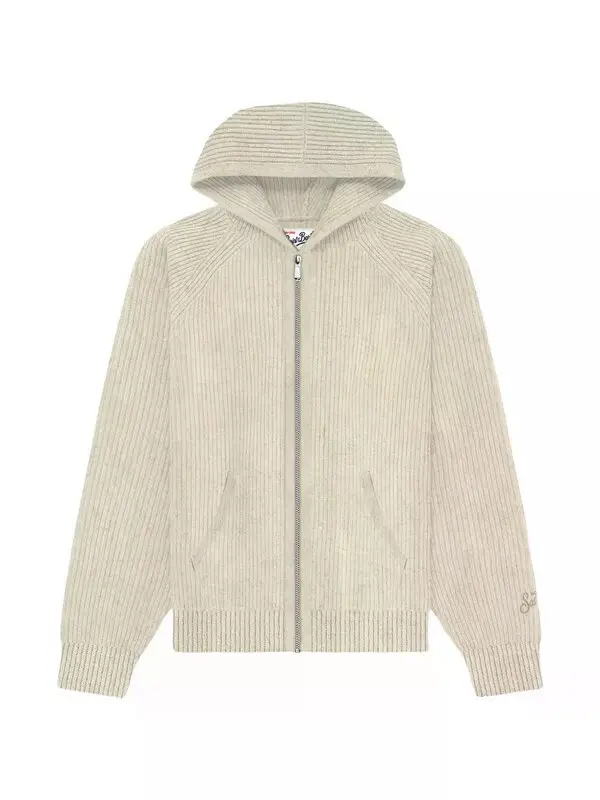 MC2 SAINT BARTH Ribbed-knit Zip-up Hoodie - Neutrals