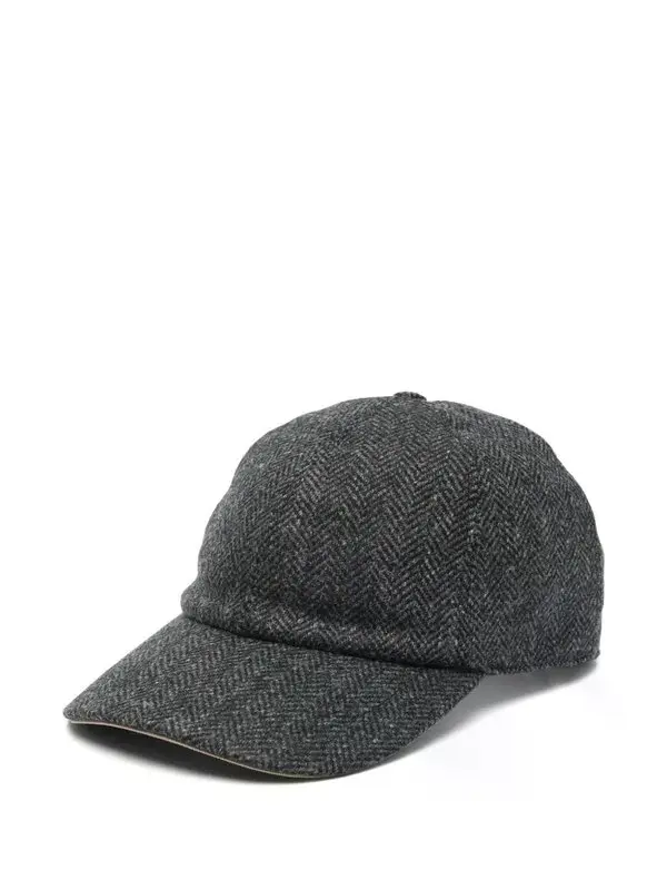 Canali Herringbone-pattern Wool Cap - Grey