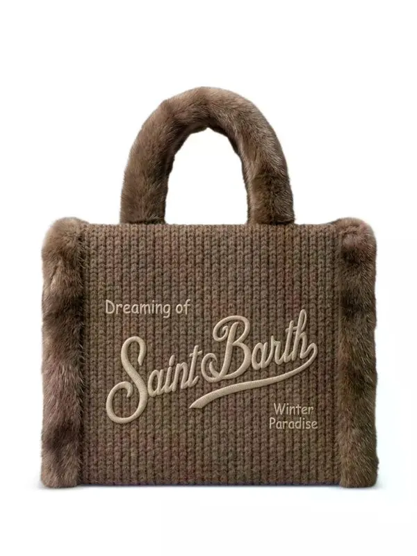 MC2 SAINT BARTH Colette Shearling Rib Handbag In Ribbed Wool Blend And Shearling - Brown