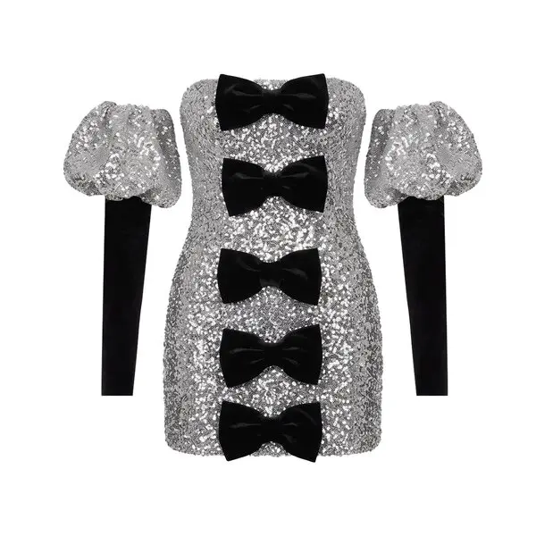 NUR KARAATA Clarisse Dress - Silver