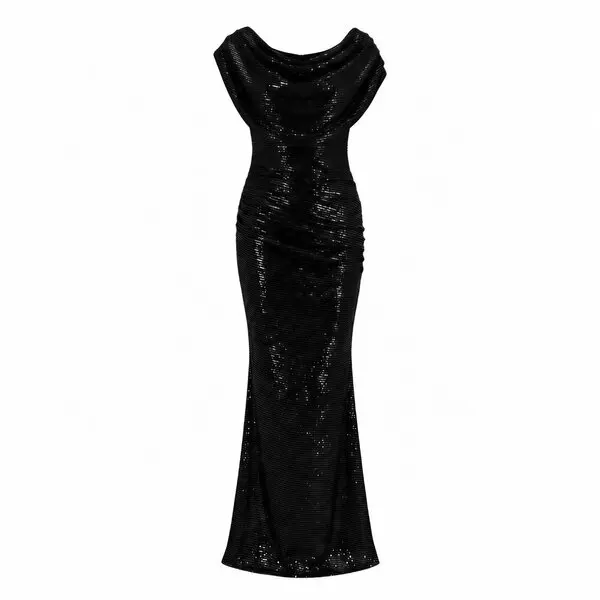 ATOM LABEL Platinum Bardot Sequin Evening Gown