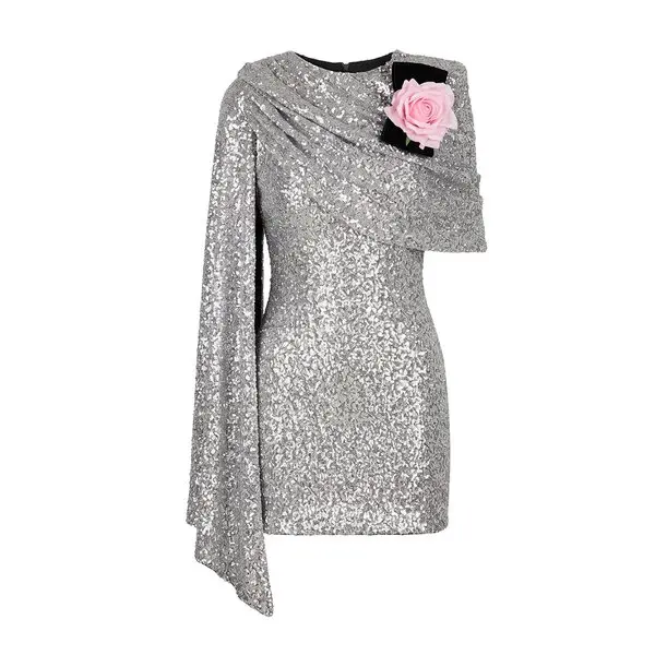 NUR KARAATA Camellia Dress - Silver
