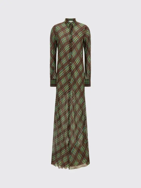 Dries Van Noten Long Check Silk Blend Shirtdress