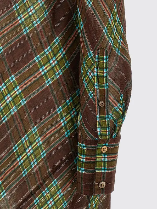 Dries Van Noten Long Check Silk Blend Shirtdress