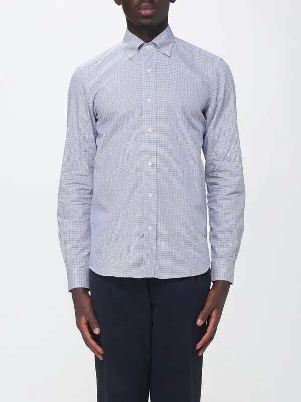 FAY Slim Fit Check Cotton Shirt With Button-down Collar And Embroidered Logo